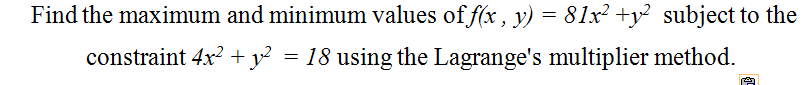 Solved Find the maximum and minimum values of f(x, y) = 81x2 | Chegg.com