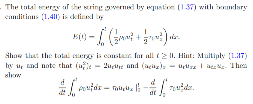 Solved The total energy of the string governed by equation | Chegg.com