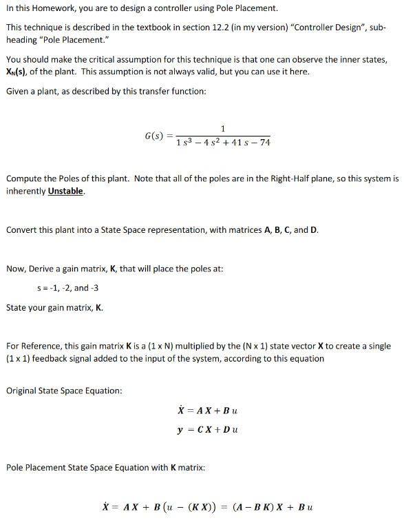 Solved In this Homework, you are to design a controller | Chegg.com