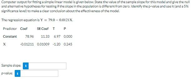 Solved Computer Output For Fitting A Simple Linear Model Is 9520