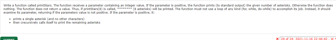 Solved Write a function called printStars. The function | Chegg.com