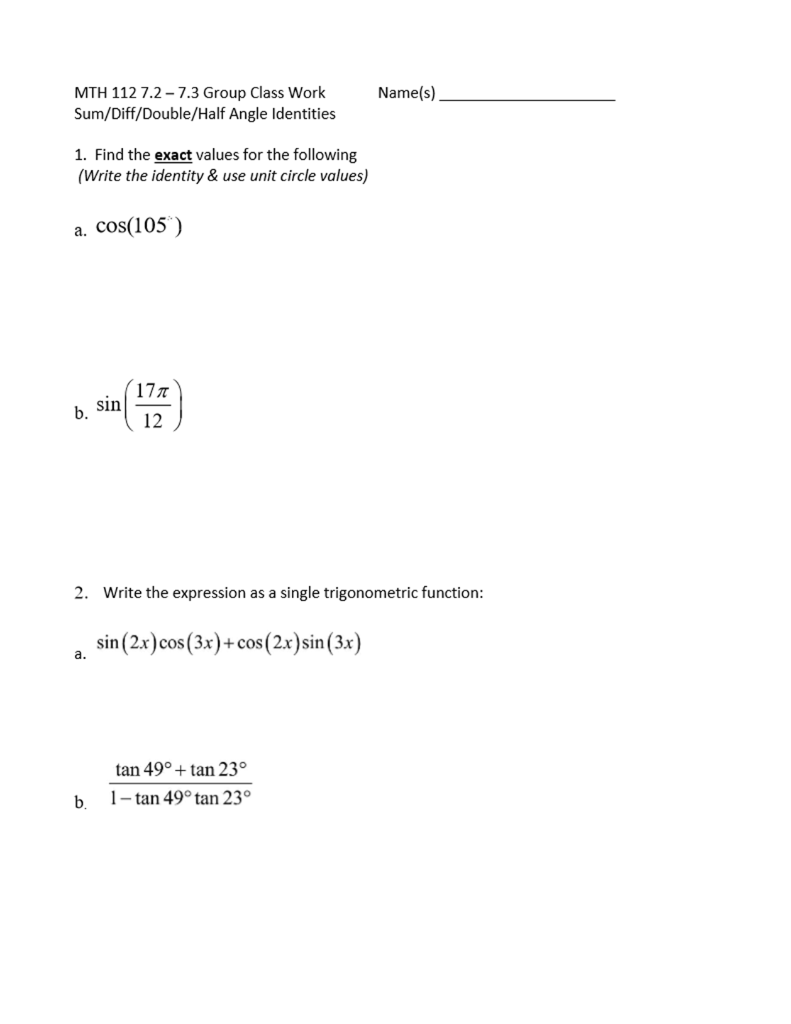 Solved Name(s) MTH 112 7.2 - 7.3 Group Class Work | Chegg.com