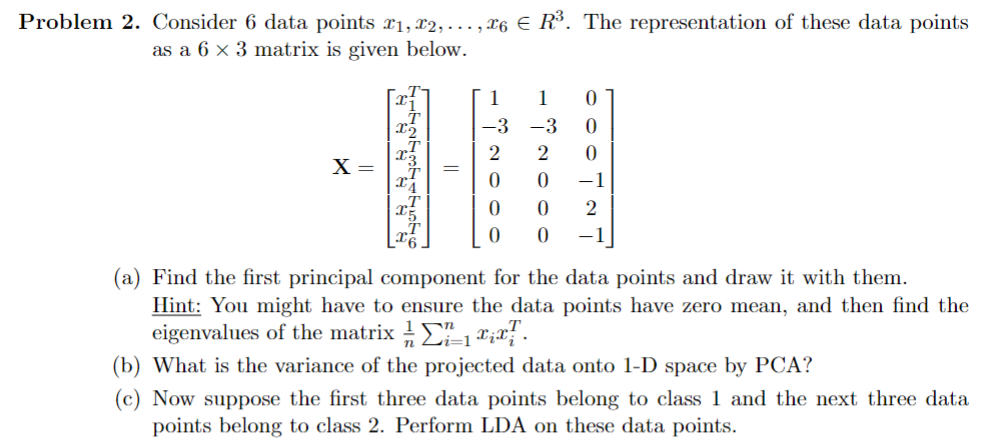 Solved lem 2. Consider 6 data points x1,x2,…,x6∈R3. The | Chegg.com