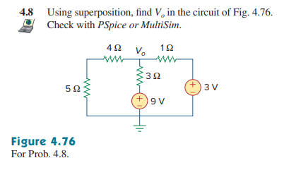 Solved 4.8 Using superposition, find V, in the circuit of | Chegg.com