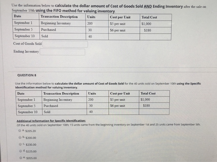 Solved Use the information below to calculate the dollar | Chegg.com