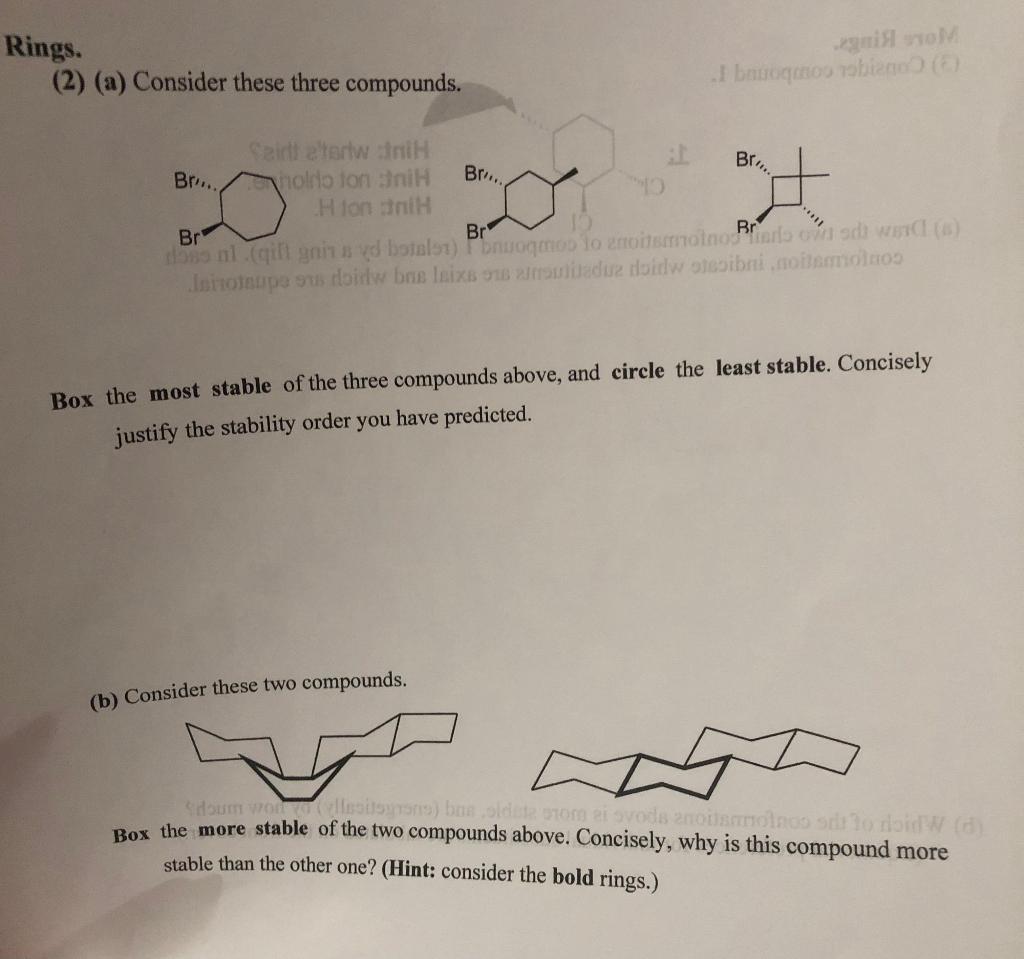 Solved Rings. (2) (a) Consider these three compounds. Box | Chegg.com