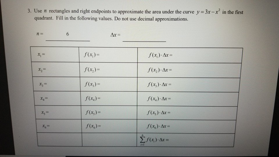 Solved 3. Use n rectangles and right endpoints to | Chegg.com