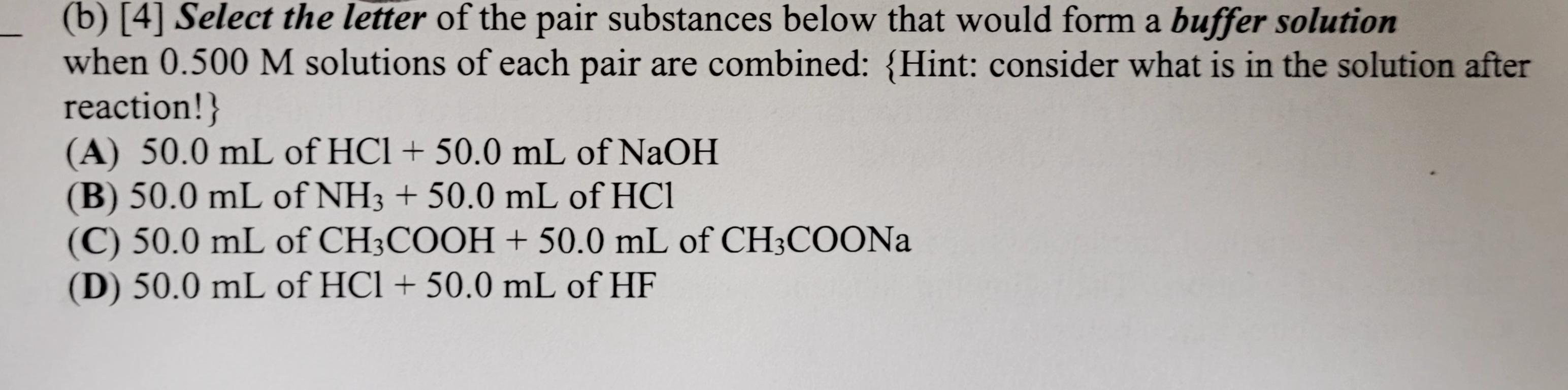 Solved (b) [4] Select the letter of the pair substances | Chegg.com
