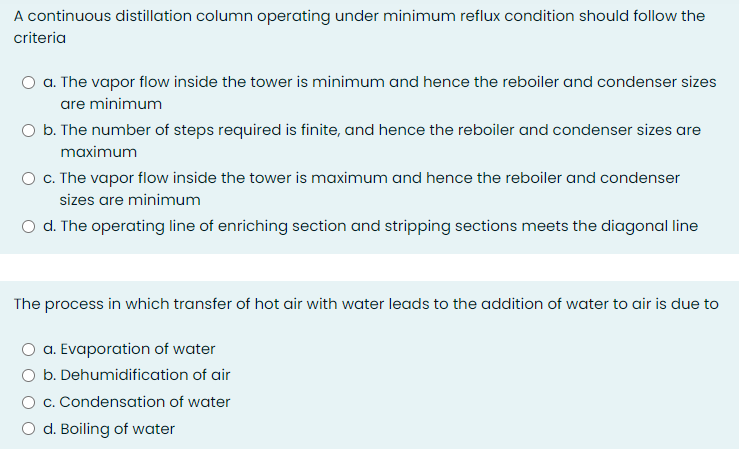 Solved A continuous distillation column operating under | Chegg.com