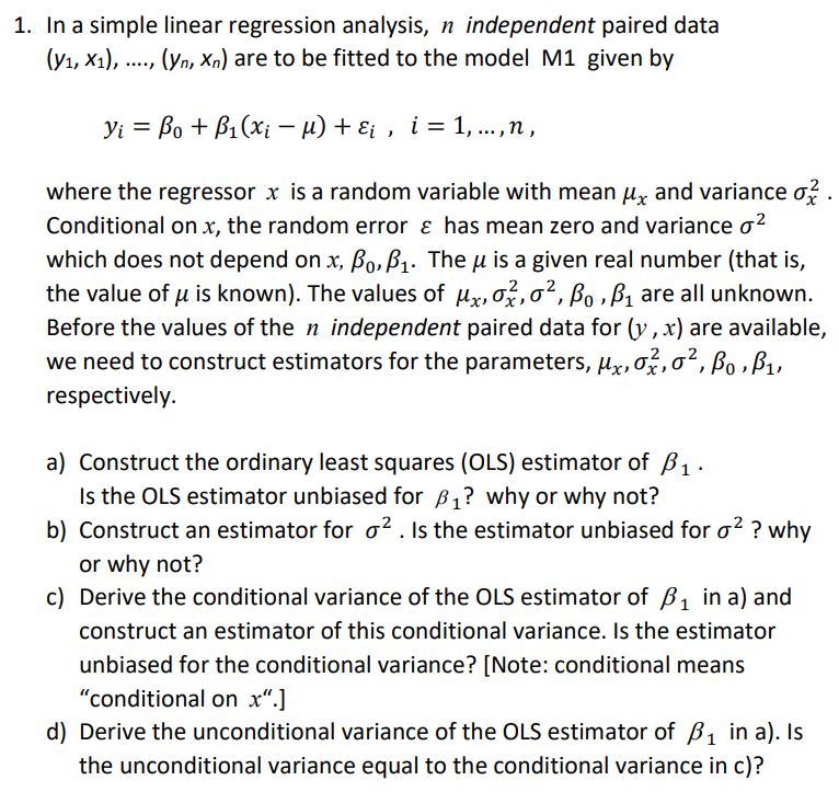 1. In a simple linear regression analysis, n | Chegg.com