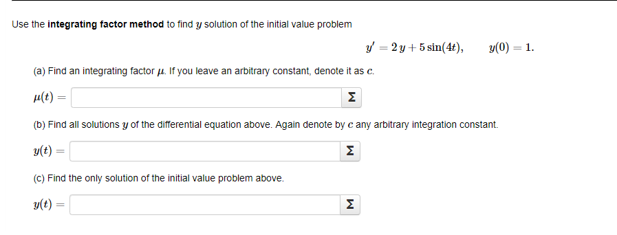 Solved Use the integrating factor method to find y solution | Chegg.com