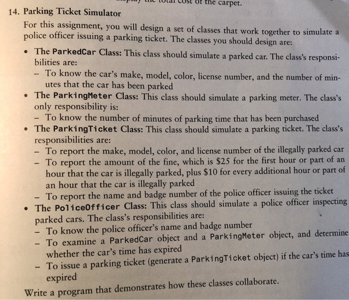 Solved c ota r the carpet. 14. Parking Ticket Simulator For | Chegg.com