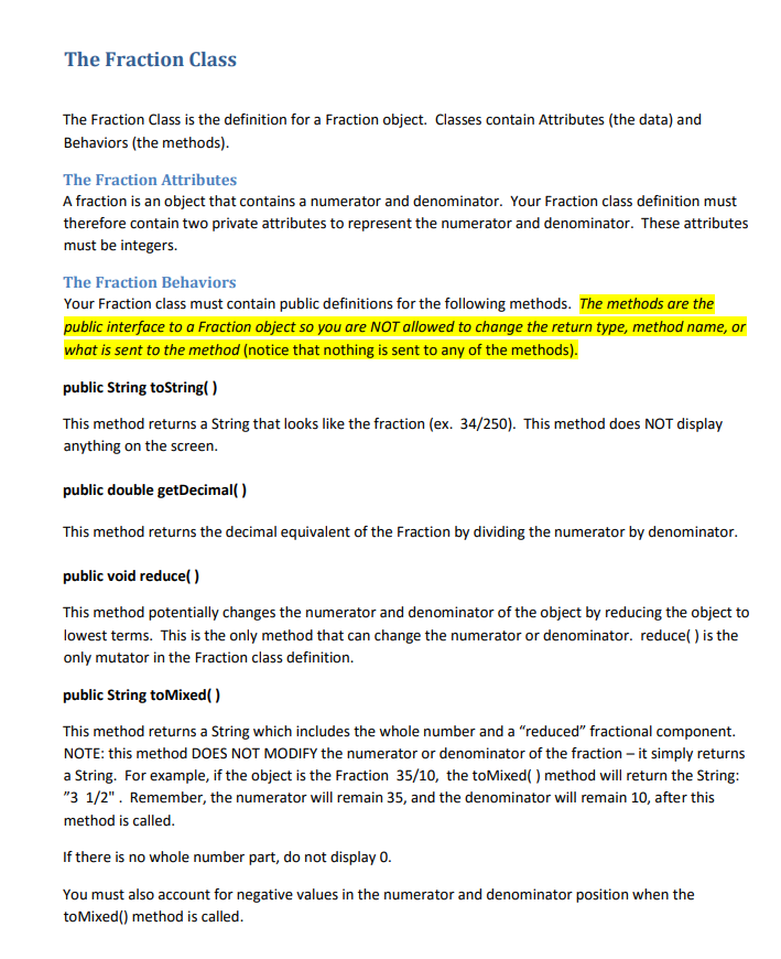 Solved The Fraction Class The Fraction Class is the | Chegg.com