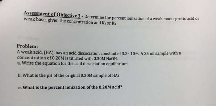 Solved Determine the percent ionization of a weak | Chegg.com