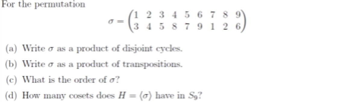 Solved 0= For the permutation (1 2 3 4 5 6 7 8 9 3 4 5 8 7 9 | Chegg.com