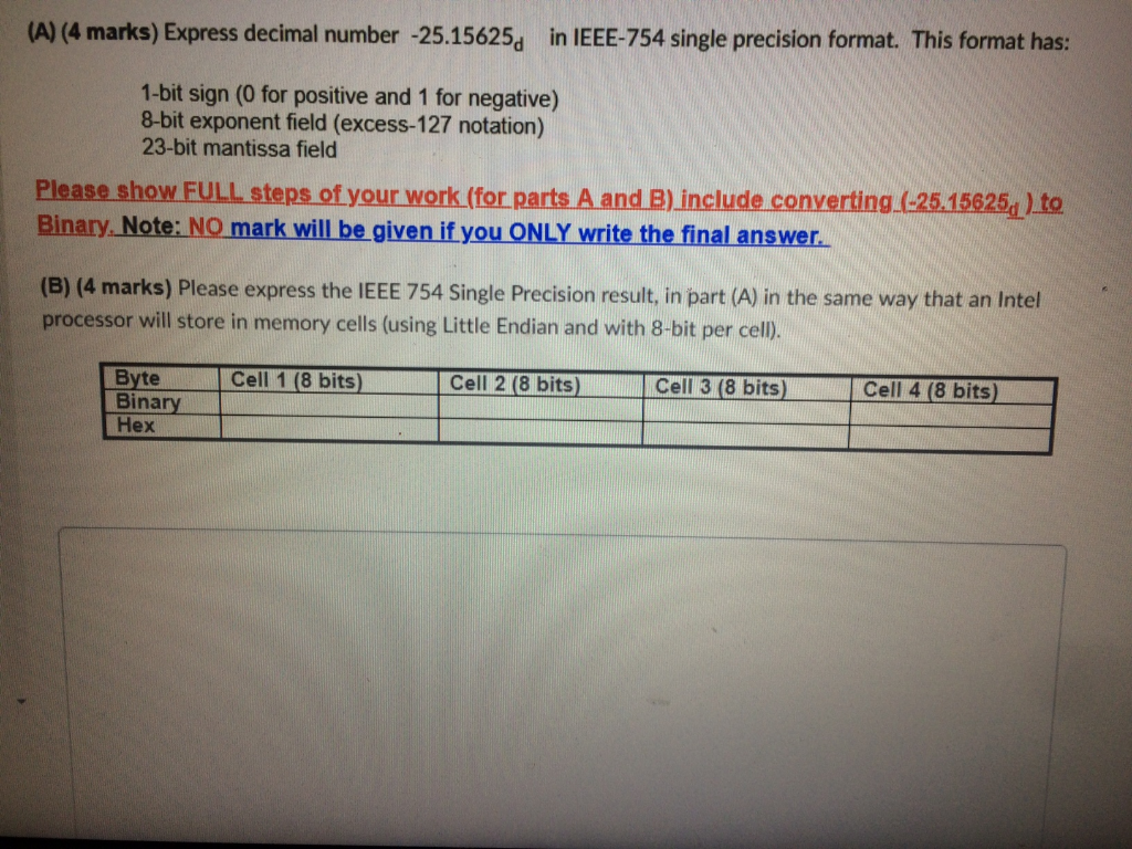 Solved A 4 Marks Express Decimal Number 25 15625d In