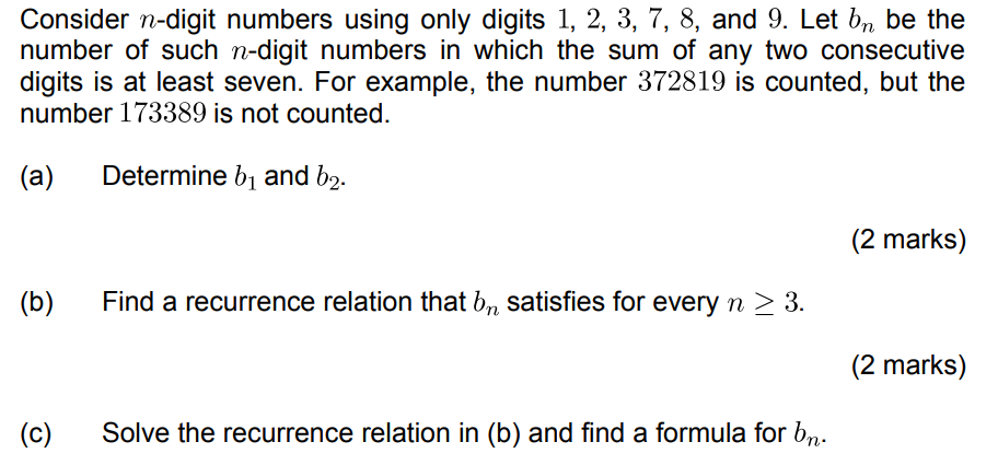 Solved 9 Consider n-digit numbers using only digits 1, 2, 3, | Chegg.com