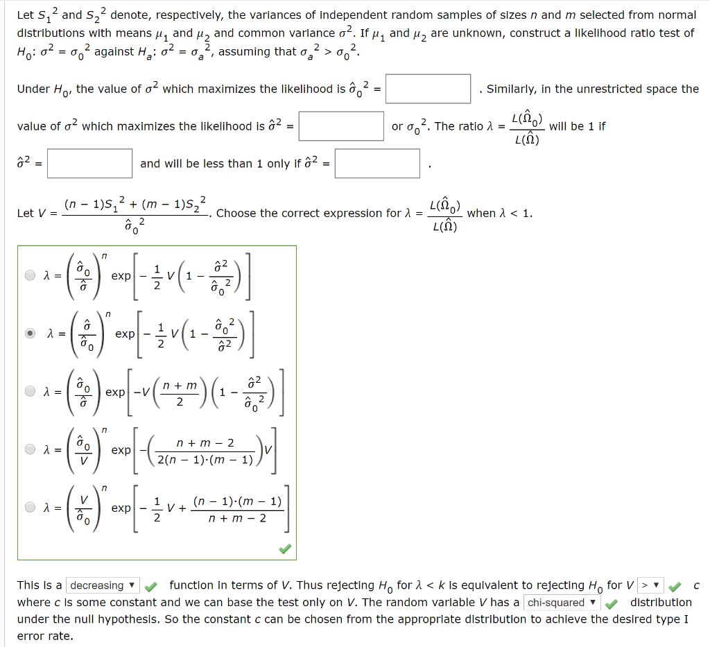 Let S, and S, denote, respectively, the variances of | Chegg.com