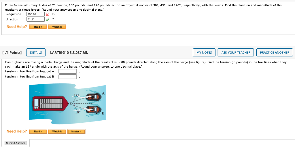 Solved Three forces with magnitudes of 70 pounds, 100 | Chegg.com