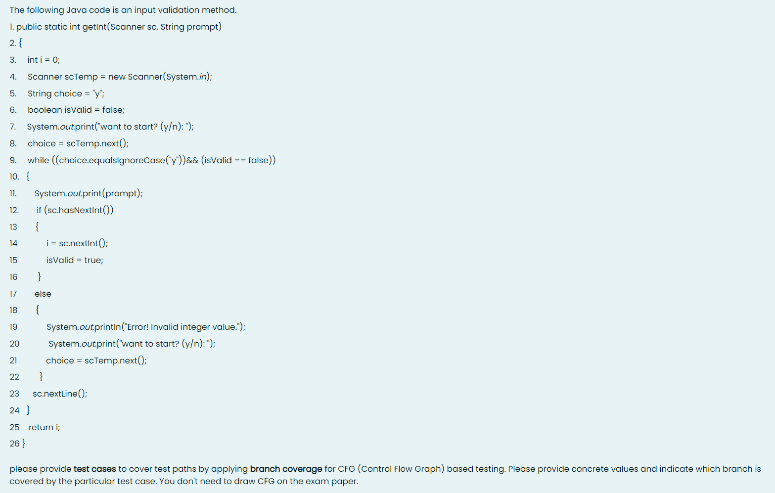 Solved The following Java code is an input validation | Chegg.com