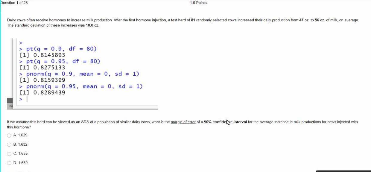 Solved Question 1 of 25 1.0 Points Dairy cows often receive | Chegg.com
