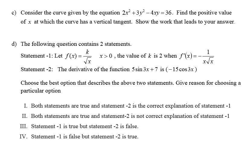 Solved c) Consider the curve given by the equation 2x² +3y2 | Chegg.com