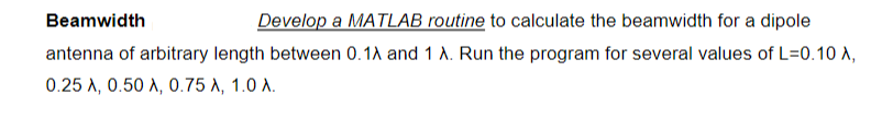 Solved Beamwidth Develop a MATLAB routine to calculate the | Chegg.com