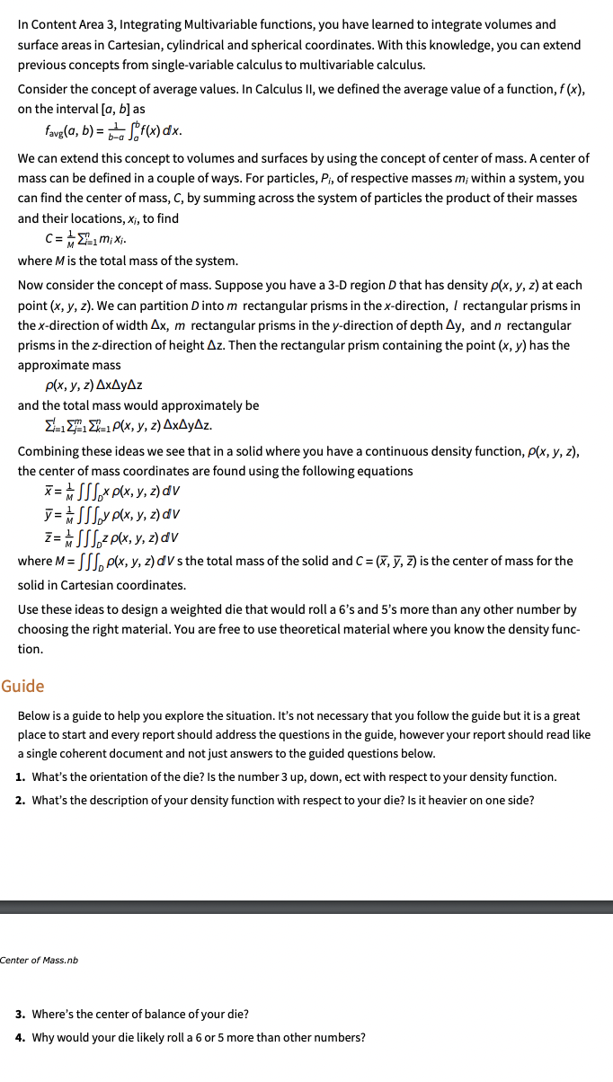 Solved In Content Area 3, Integrating Multivariable | Chegg.com