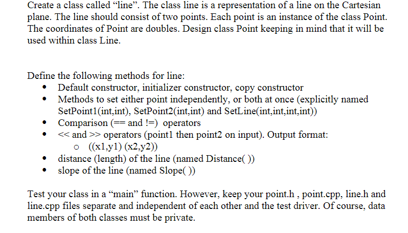 Solved Create a class called “line”. The class line is a | Chegg.com