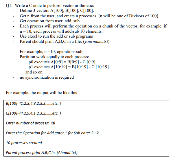 Solved Q1: Write a C code to perform vector arithmetic: | Chegg.com