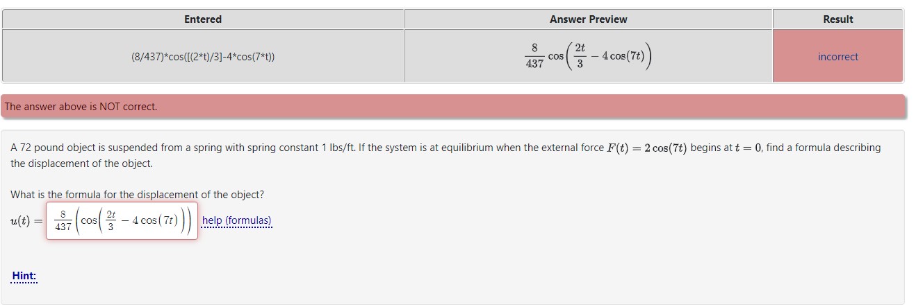 Solved The answer above is NOT correct. A 72 pound object is | Chegg.com