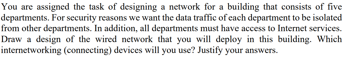 Solved You are assigned the task of designing a network for | Chegg.com