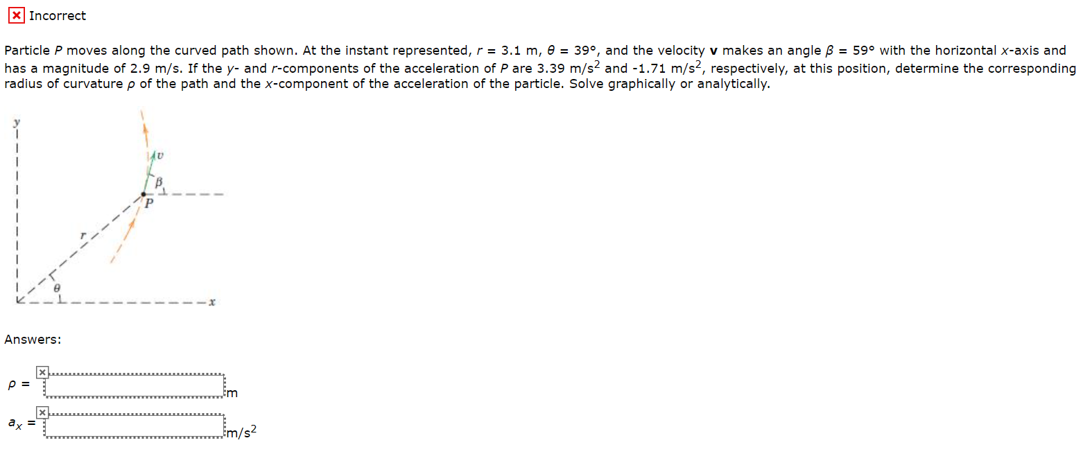 Solved |x Incorrect Particle P moves along the curved path | Chegg.com