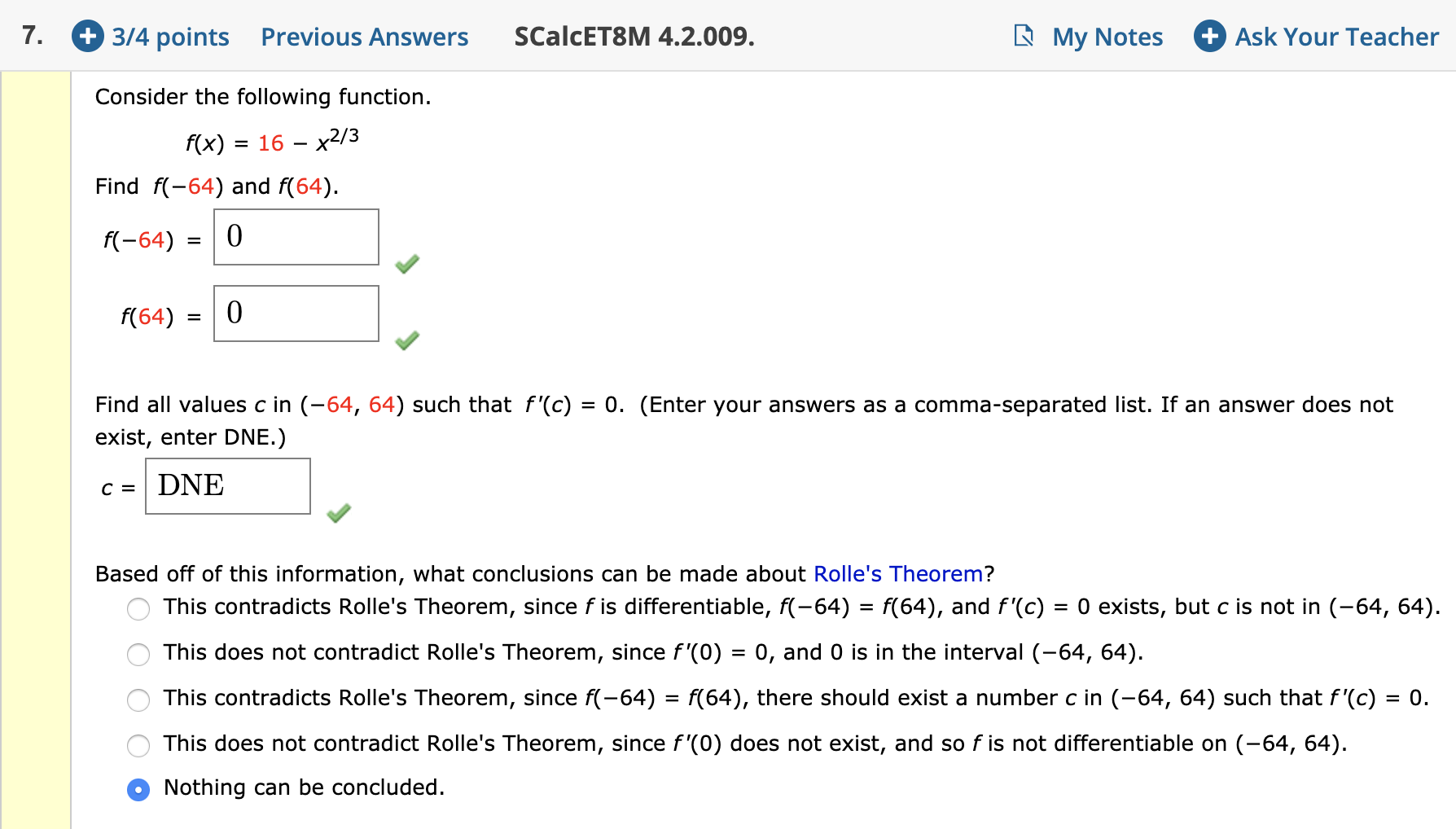 Solved 7. + 3/4 points Previous Answers CalcET8M 4.2.009. My | Chegg.com