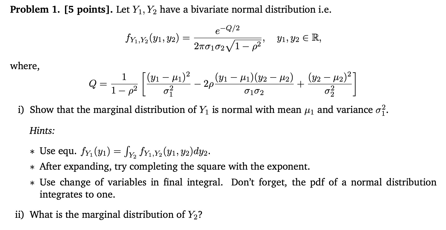 Solved Problem 1. [5 points]. Let \\( Y_{1}, Y_{2} \\) have | Chegg.com