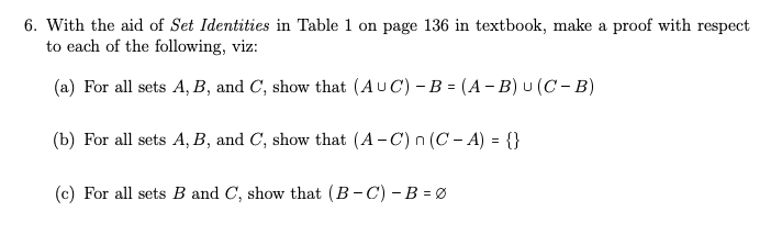 Solved 6. With the aid of Set Identities in Table 1 on page | Chegg.com
