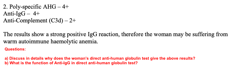 Solved 2. Poly-specific AHG - 4+ Anti-IgG - 4+ | Chegg.com