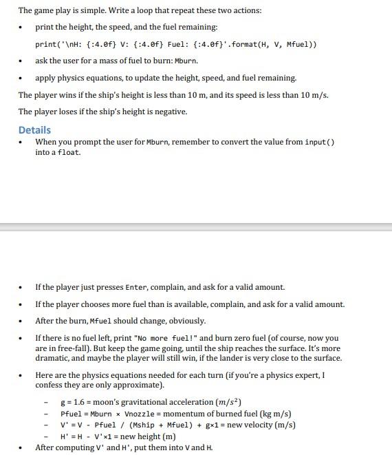 Solved In Python: Code: # Here, initialize the ship's mass, | Chegg.com