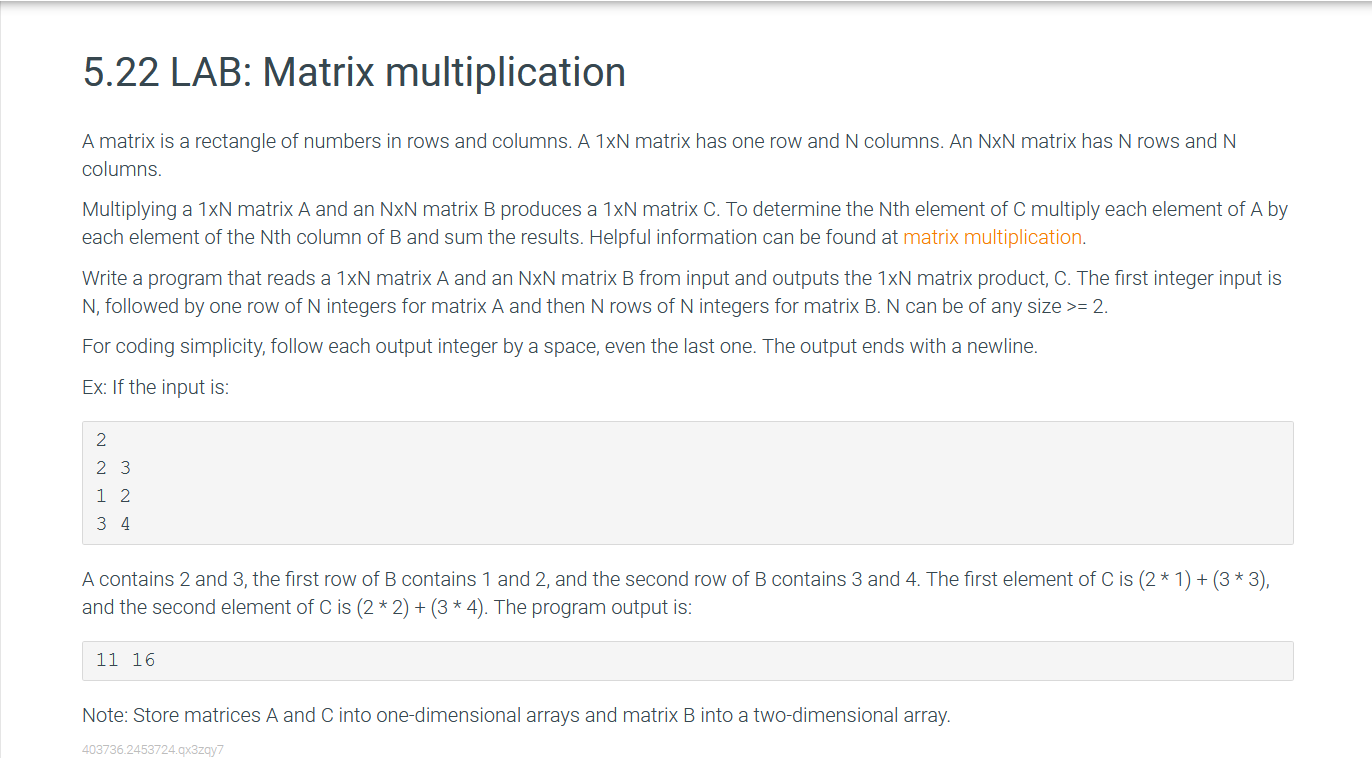 Solved 5.22 LAB: Matrix multiplication A matrix is a | Chegg.com