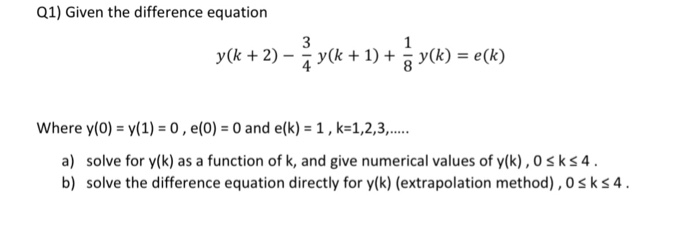 Solved Given the difference equation y(k + 2) - 3/4 y(k + | Chegg.com