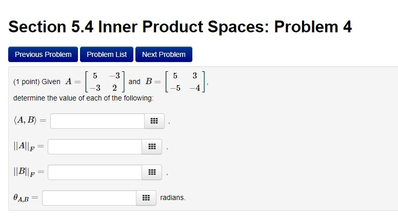 Solved Section 5.4 Inner Product Spaces: Problem 4 Previous | Chegg.com