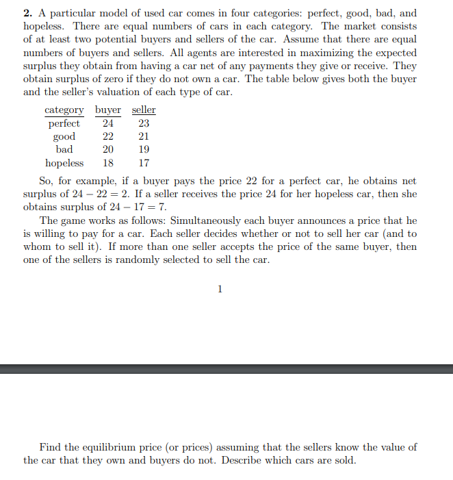 Solved 24 2. A particular model of used car comes in four | Chegg.com