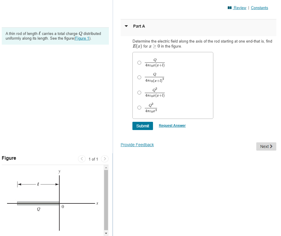 Solved A thin rod of length ℓ carries a total charge Q | Chegg.com