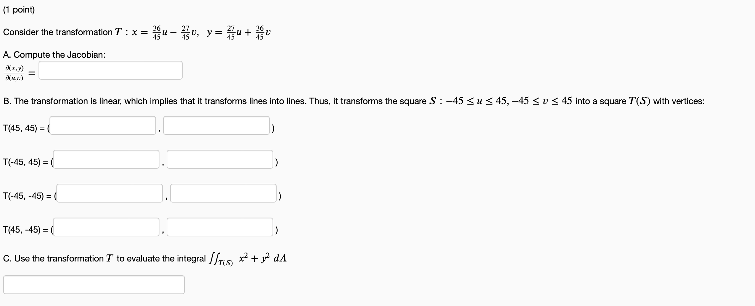 Solved (1 point) Consider the transformation | Chegg.com