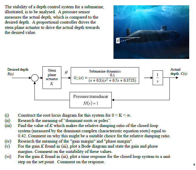 Solved The stability of a depth control system for a | Chegg.com