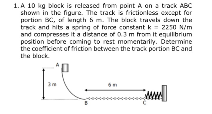 Solved 1. A 10 kg block is released from point A on a track | Chegg.com