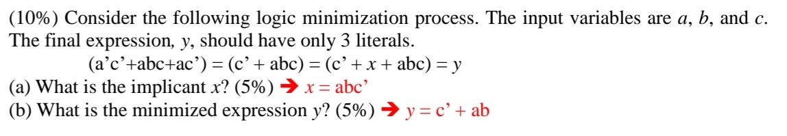 Solved (10\%) Consider the following logic minimization | Chegg.com