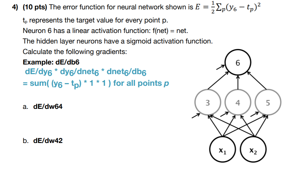 Solved 4) (10 pts) The error function for neural network | Chegg.com