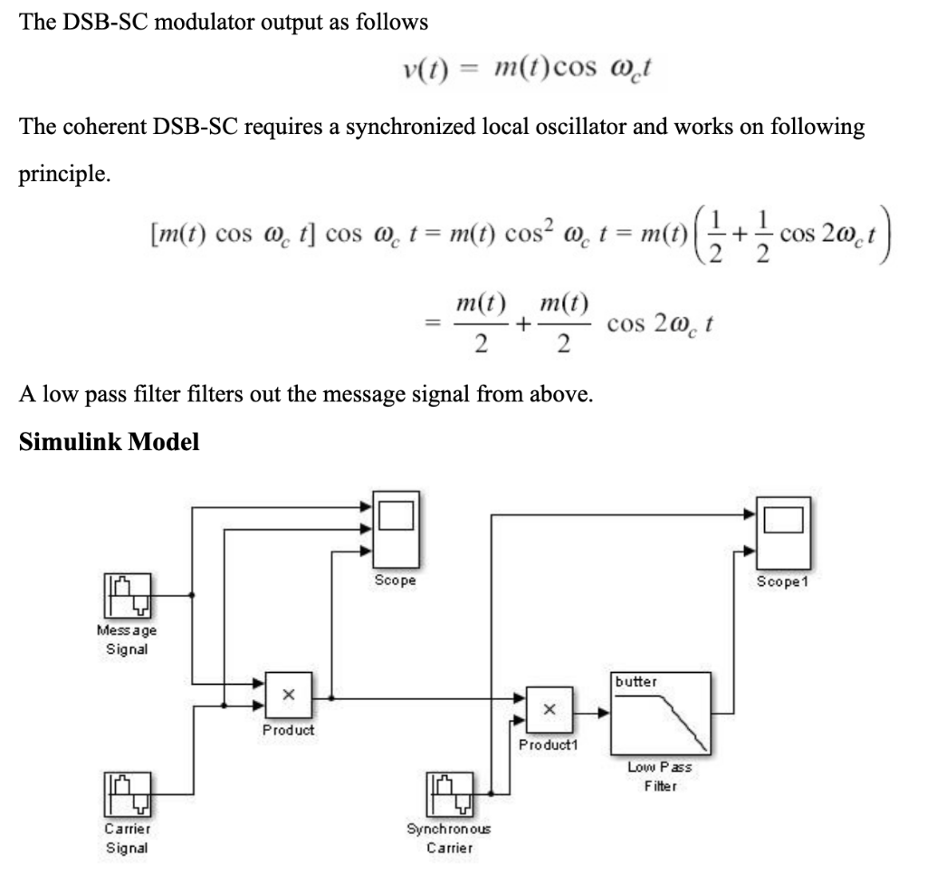 Solved The DSB-SC modulator output as follows v(t) = m(t)cos | Chegg.com