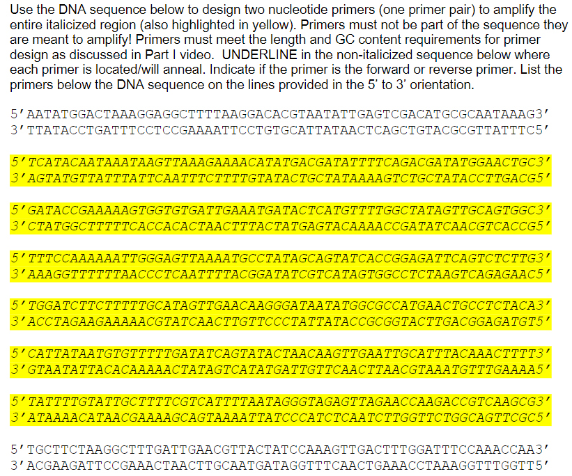 Solved Use the DNA sequence below to design two nucleotide | Chegg.com